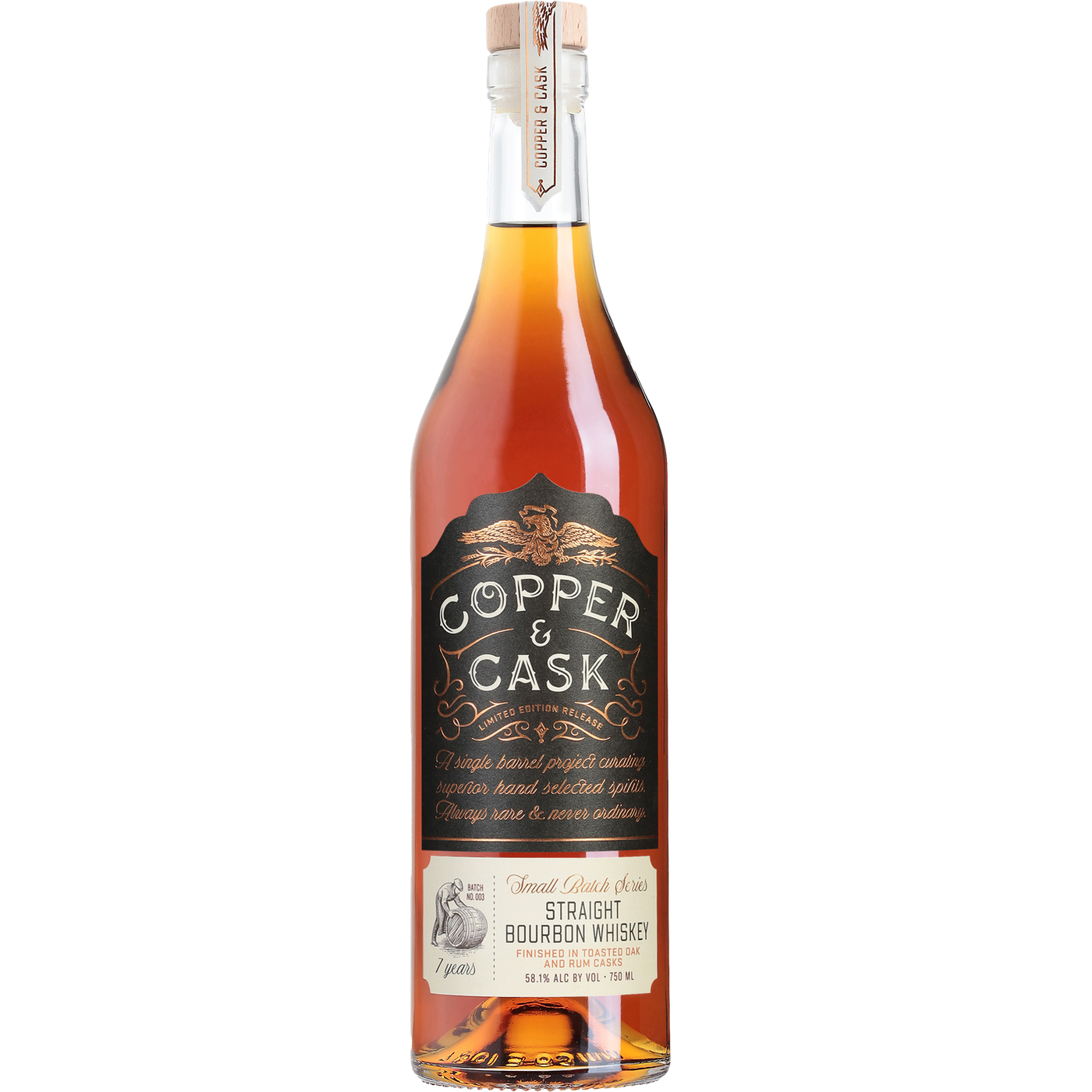 Small Batch Series #003, 7-Year Toasted Oak & Rum Finished Bourbon – Copper and Cask